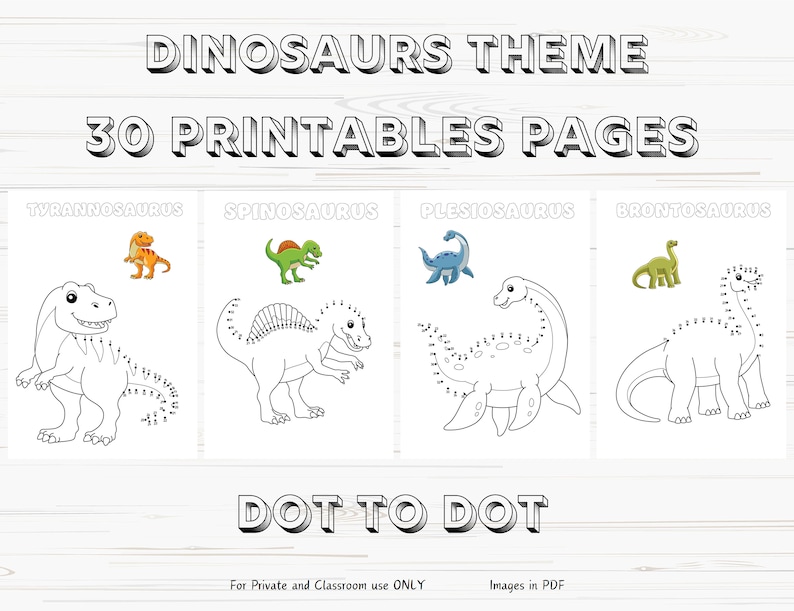 30 Dinosaur Dot to Dot Coloring Pages Kids and Toddlers Connect the ...