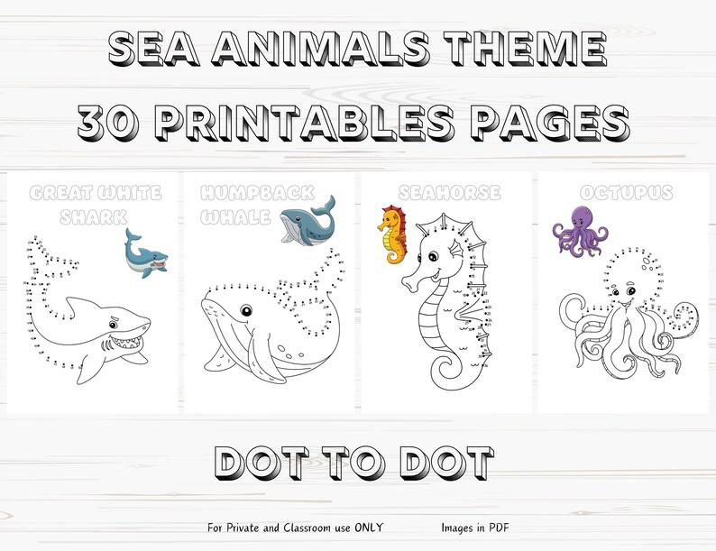 30 Sea Animal Dot to Dot Coloring Pages Kids and Toddlers Connect the ...