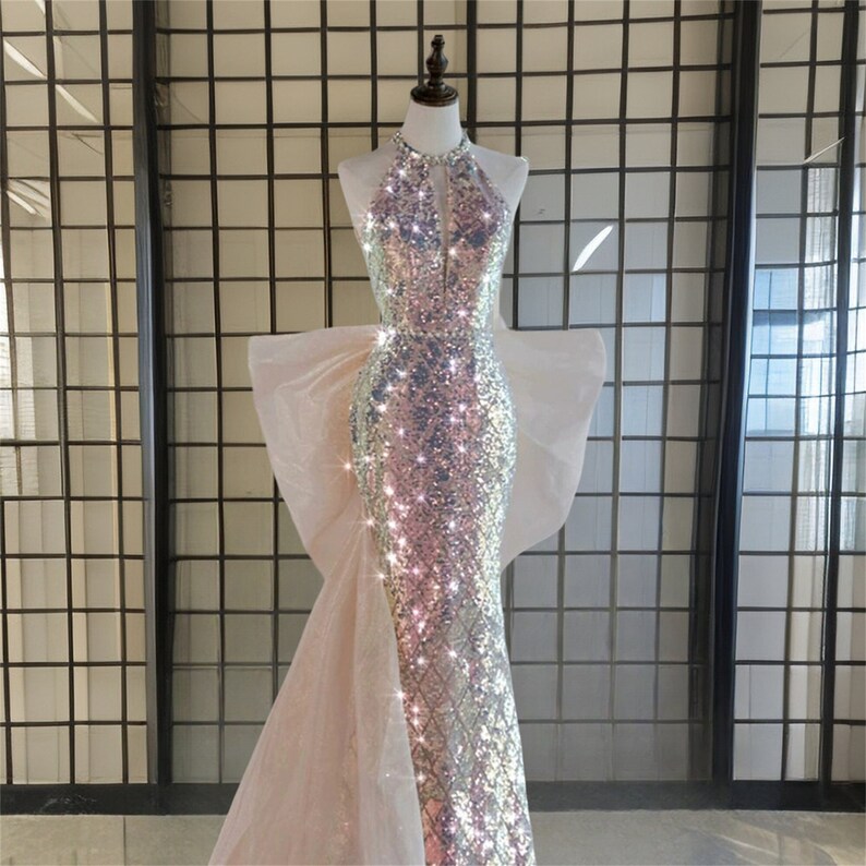 Sequin Fairy Mermaid Dress, Halter Neck Glitter Party Dress, Coming of ...