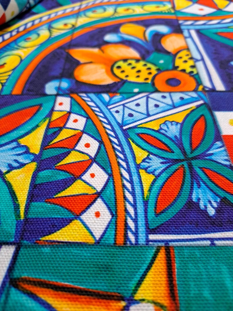 Sicilian Fabric, 280 Cm Width, With Sicilian Typical Tiles, 100% Cotton ...