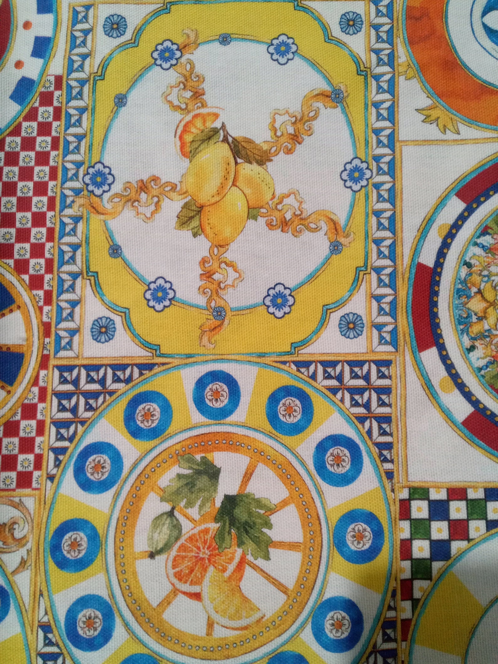 Sicily Fabric, 280 Cm Width, Moorish Heads, Caltagirone Tiles, Lemons ...