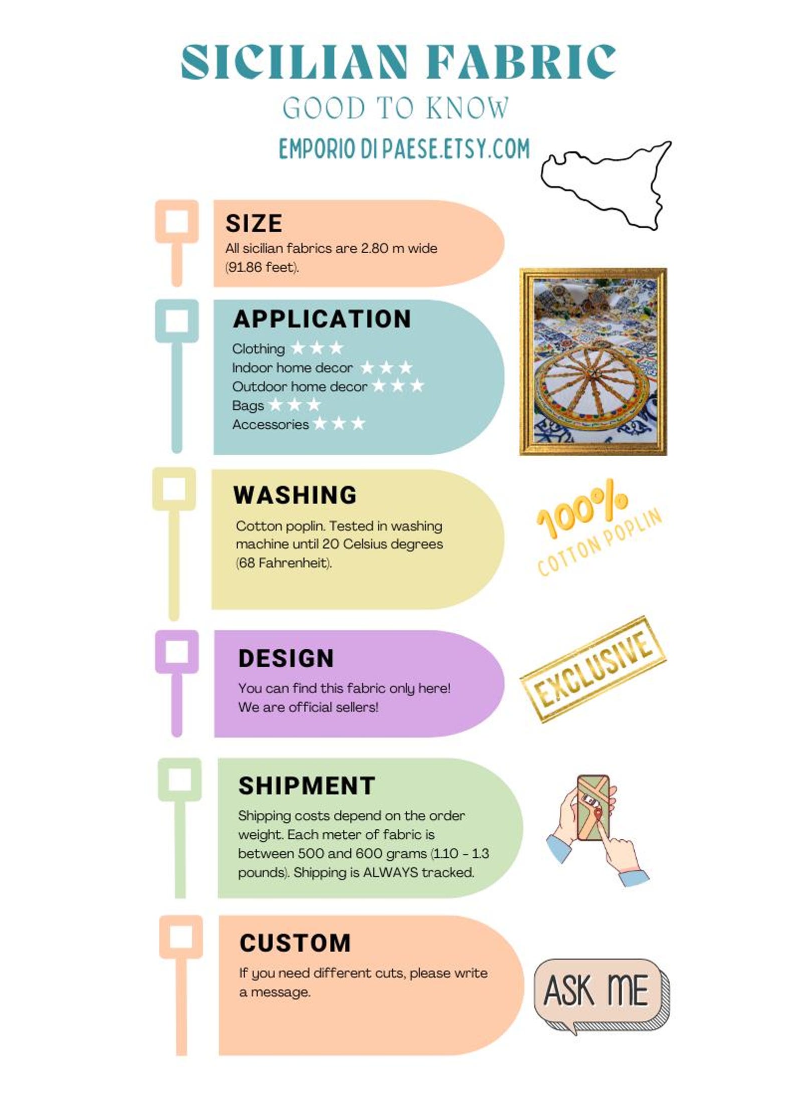 Sicily Fabric, 280 Cm H, Caltagirone Tiles, Original Sicilian Carretto ...