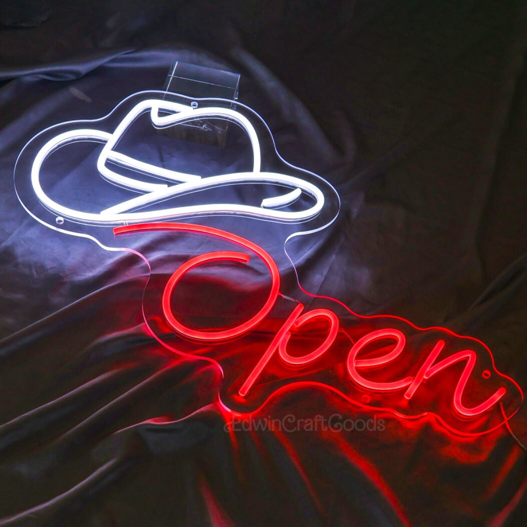 OPEN Welcome LED Neon Sign Cowboy Bar Open Sign Open Sign for Business ...