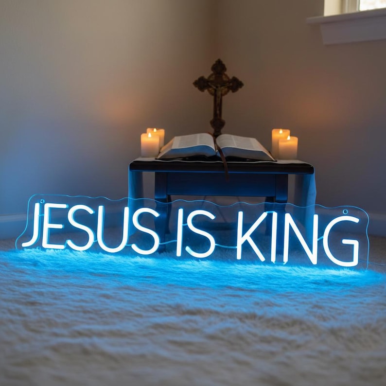 Jesus is King LED Neon Sign, Christian Home Decor - Etsy