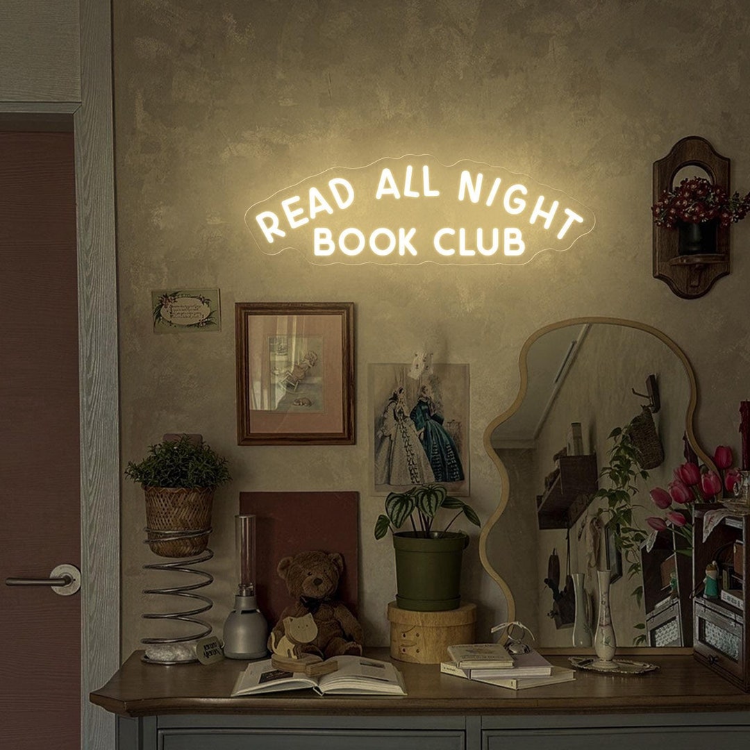 Read All Night Book Club Neon Sign| Book Obsessed Book Club LED Decor ...