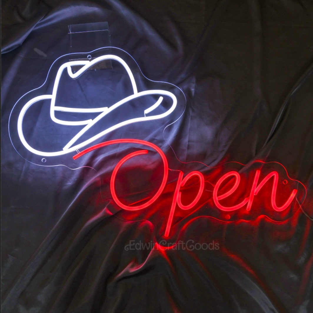 OPEN Welcome LED Neon Sign Cowboy Bar Open Sign Open Sign for Business ...