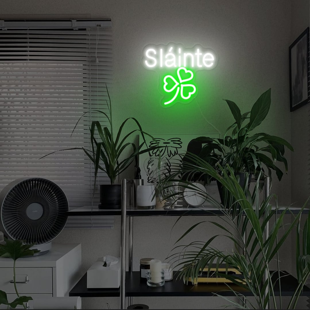 Slainte Neon Sign| Four Leaf Clover| Custom Bar Neon Light | Irish Bar ...