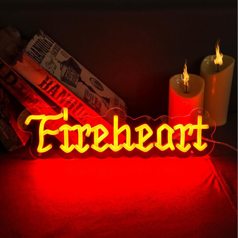 Fireheart Neon Sign: Old English Font, Book Lover Gift - Etsy