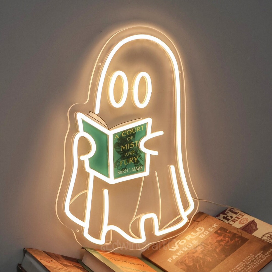 Custom Ghost Reading Book Neon Sign, Bookworm Decor - Etsy
