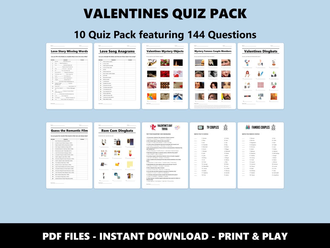 Valentines Day Quiz Bundle: Trivia Games for Couples, Parties (PDF ...