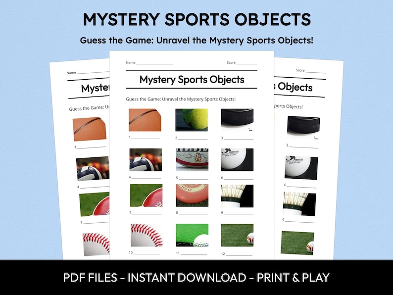 Mystery Sports Objects Picture Quiz, Interactive Family Game Night ...