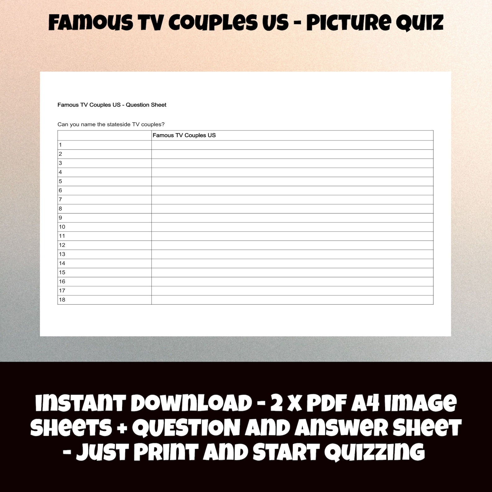 Famous TV Couples US Picture Quiz | Pub Quiz | Picture Round ...