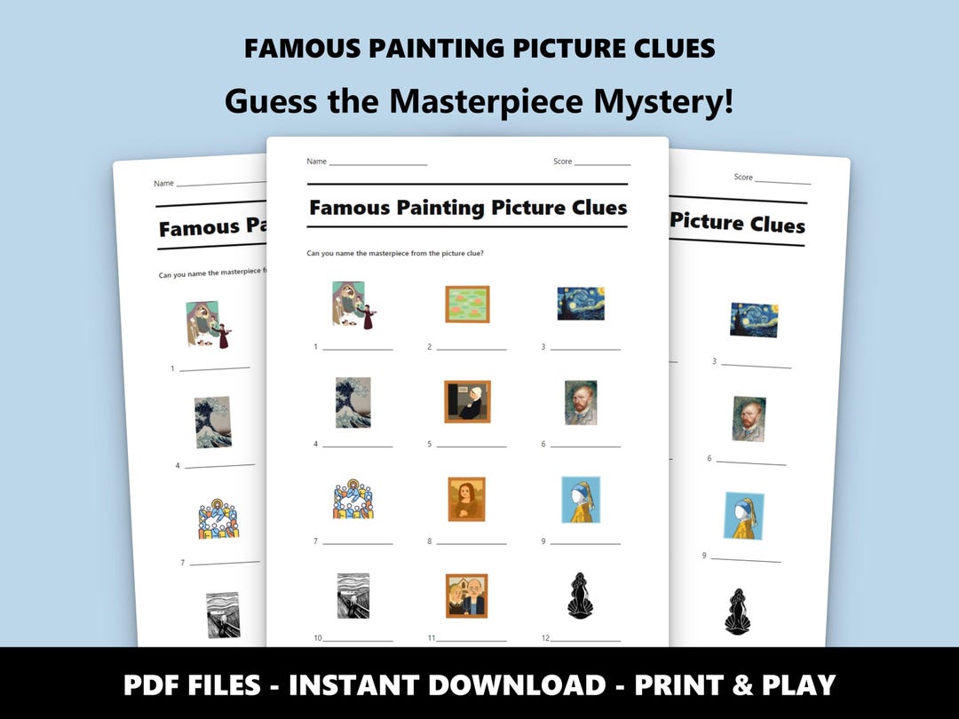 Famous Painting Picture Clues Picture Quiz: Art History Trivia Game for ...