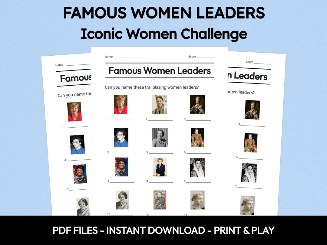 Famous Women Leaders Picture Quiz, Printable Trivia Game, Women’s ...