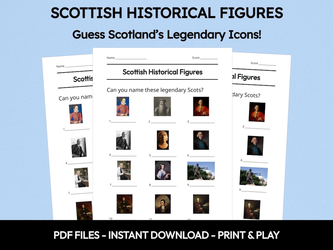 Scottish Historical Figures Picture Quiz, Printable Trivia (PDF ...