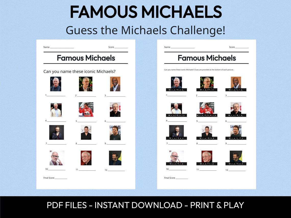 Printable Famous Michaels Picture Quiz With Answers - Etsy