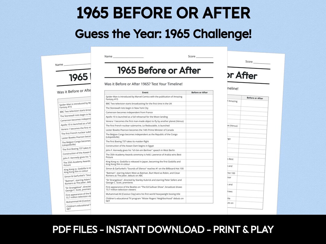 1965 Picture Trivia Quiz: Fun Family Game Night (instant Download) - Etsy