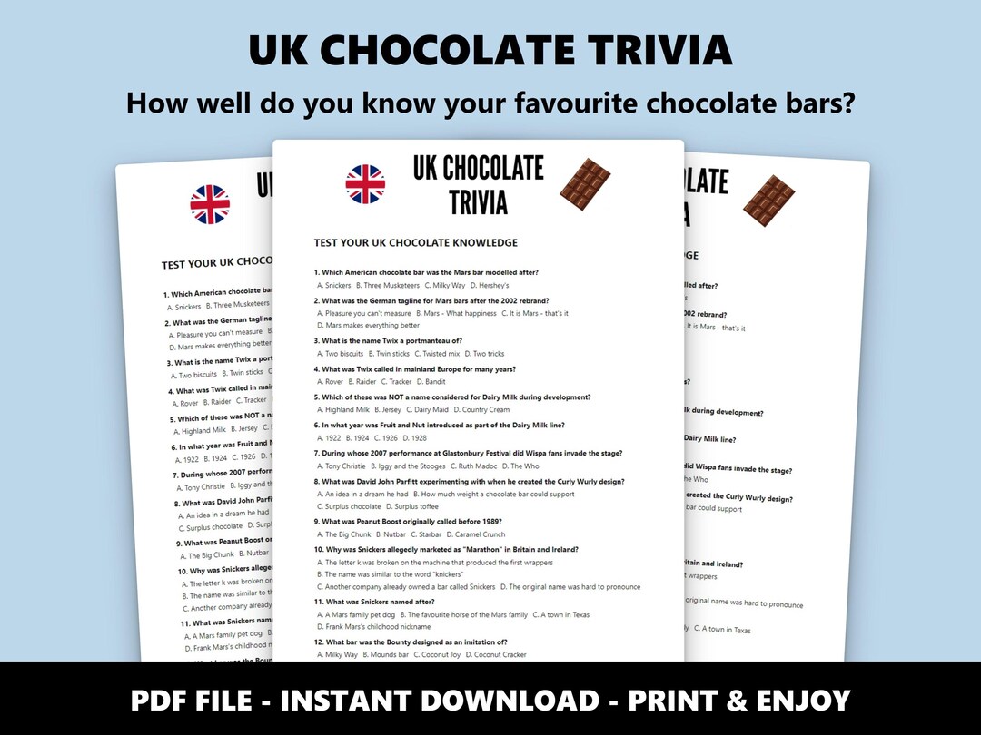 UK Chocolate Trivia Quiz: Multiple Choice British Sweets ...