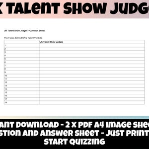Printable UK Talent Show Judges Picture Quiz With Answers - Etsy