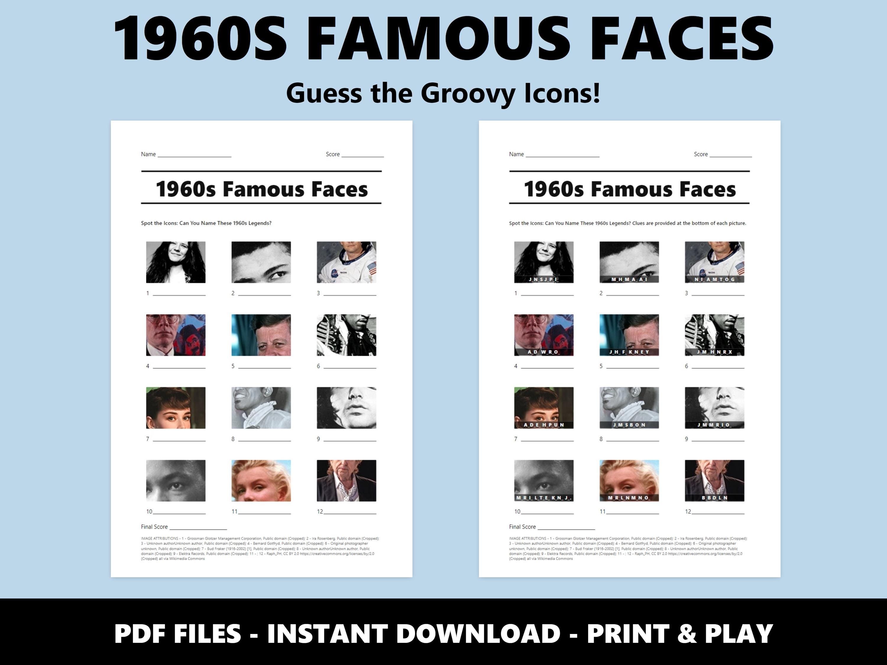 1960s Famous Faces Picture Quiz: Fun Trivia Game for Parties and Events ...