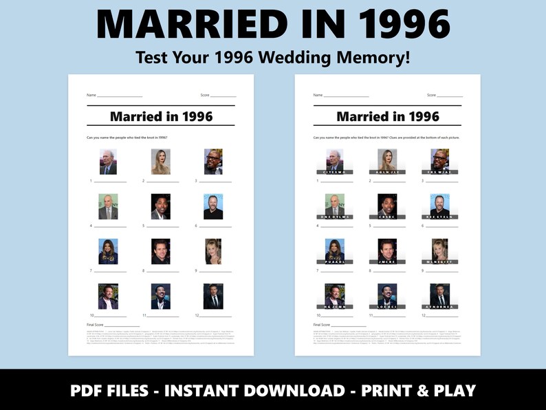 Married in 1996: 30th Anniversary Trivia Quiz (instant PDF Download) - Etsy