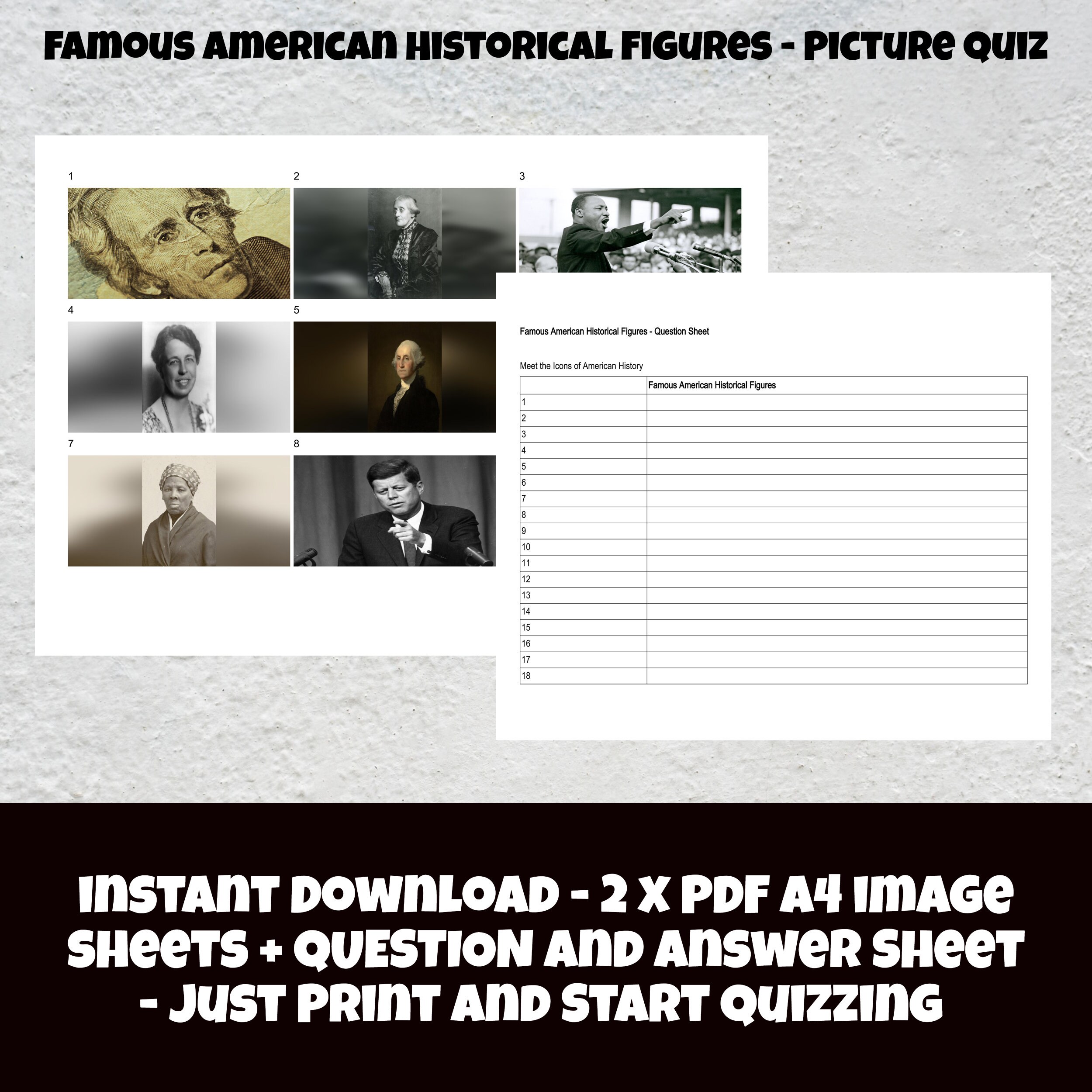Famous American Historical Figures Picture Quiz | Pub Quiz | Picture ...
