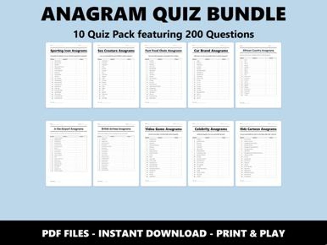 Anagram Quiz Bundle: 10 Fun Word Scramble Games (instant PDF Download ...