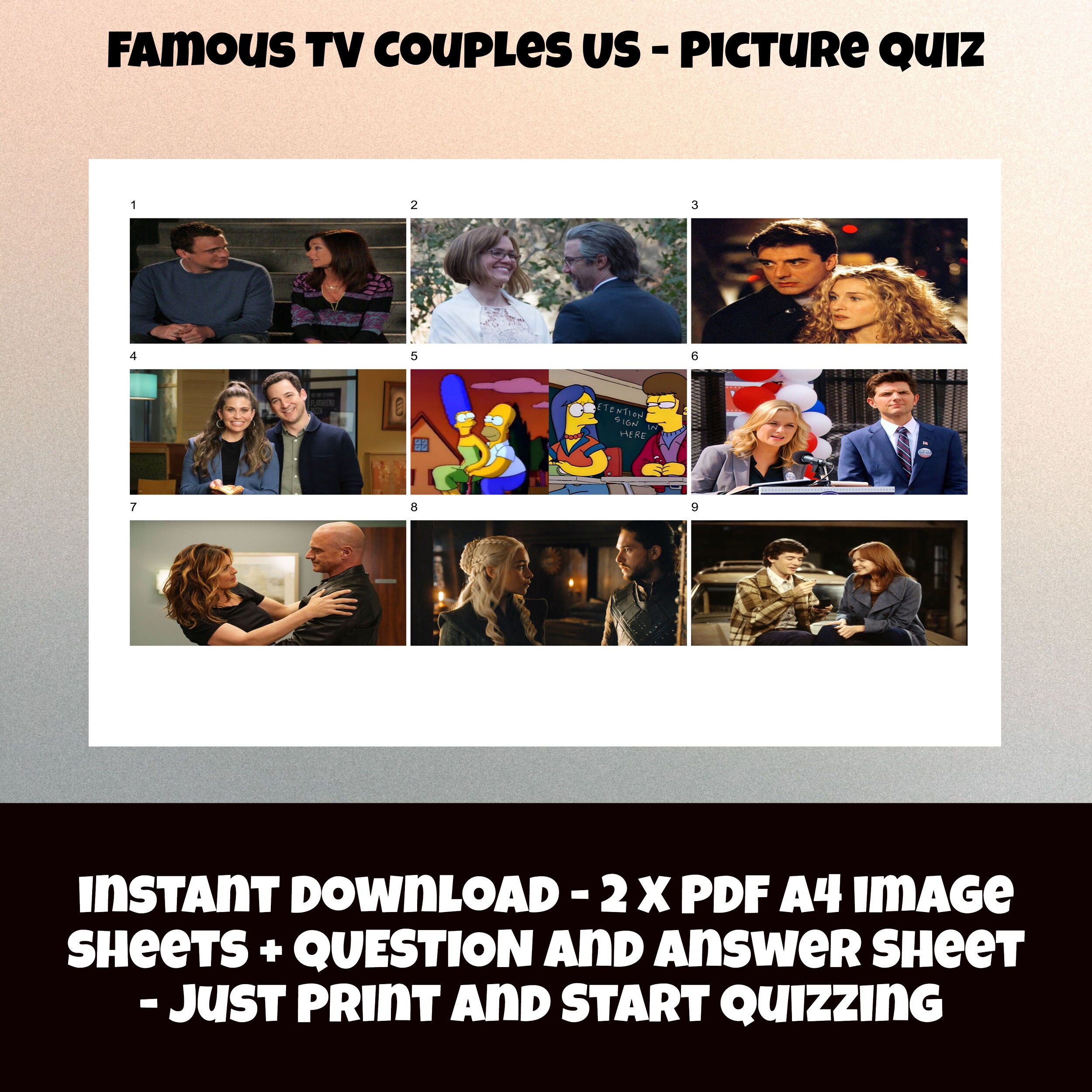Famous TV Couples US Picture Quiz | Pub Quiz | Picture Round ...