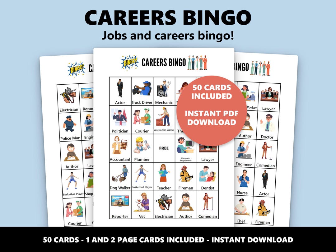 Careers Bingo: Jobs and Professions Bingo Game (instant Download) - Etsy