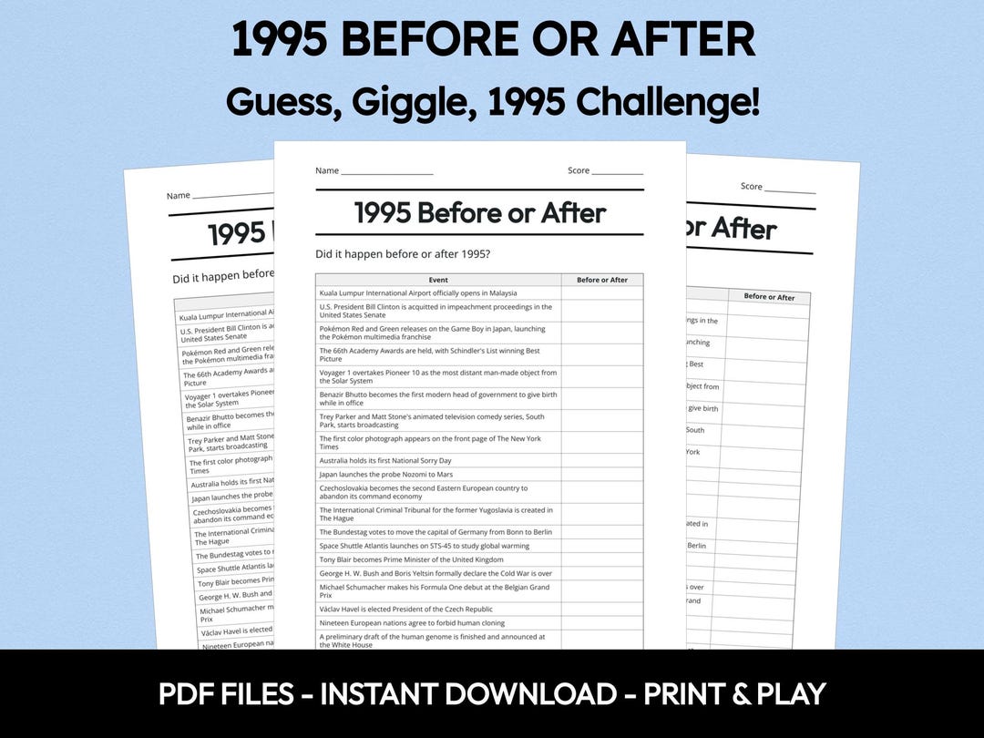 1995 Before or After Quiz, Printable Trivia Game, Birthday Family ...