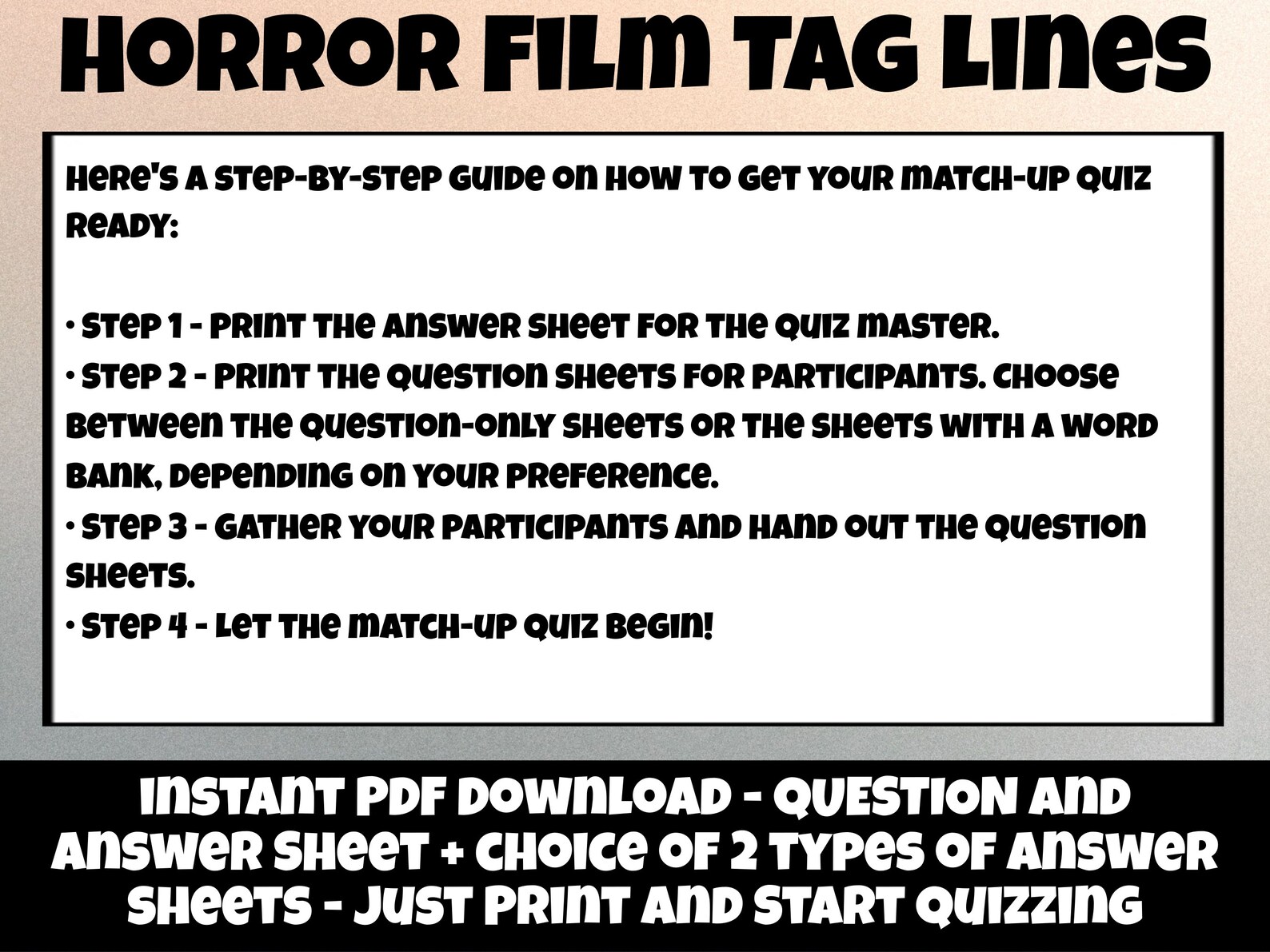 Printable Horror Film Tag Lines Match-up Quiz With Answers - Etsy