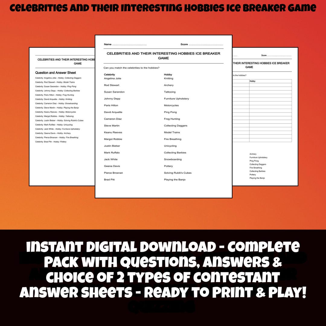 Printable Celebrities and Their Interesting Hobbies Ice Breaker Game ...