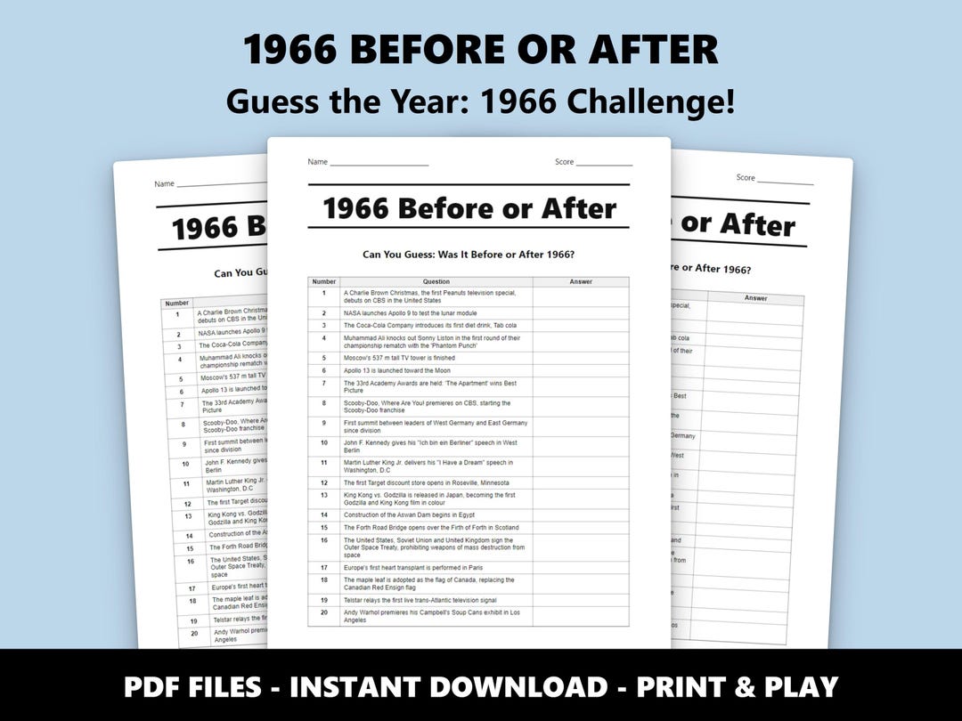 1966 Before or After Trivia Quiz: Fun 60th Party Game (instant PDF ...