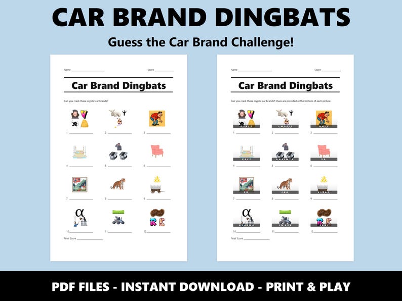 Car Brand Dingbats Picture Quiz: Fun Car Logo Puzzles for Parties and ...