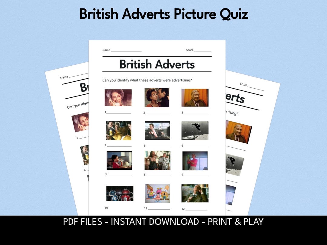 British Adverts Picture Quiz, Classic TV Commercials Trivia, Printable ...