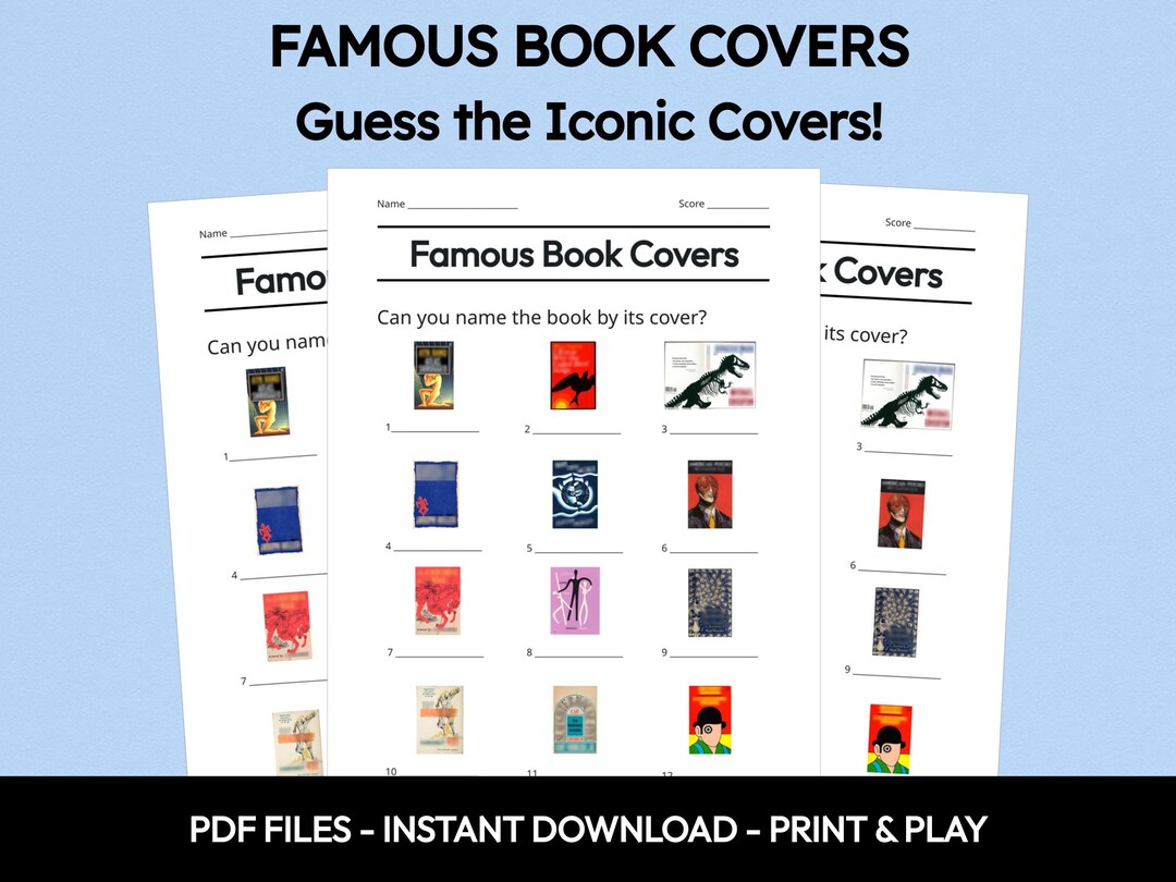 Famous Book Covers Picture Quiz, Printable Trivia Game, Book Lover Gift ...