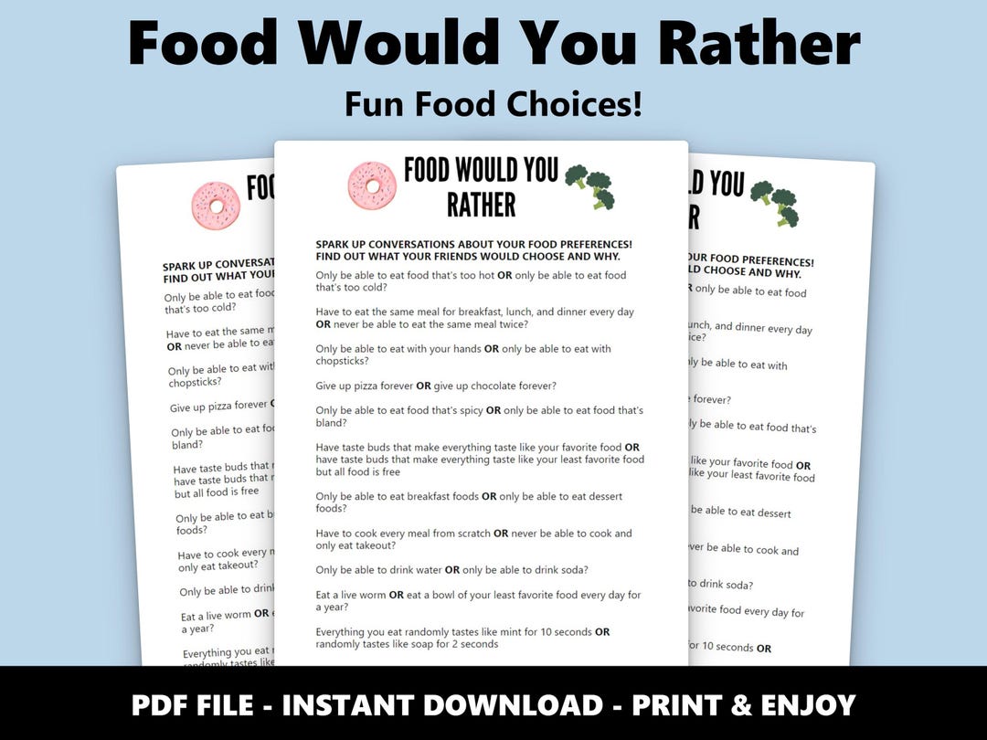 Food Would You Rather: Fun Foodie Party Game (instant Download) - Etsy