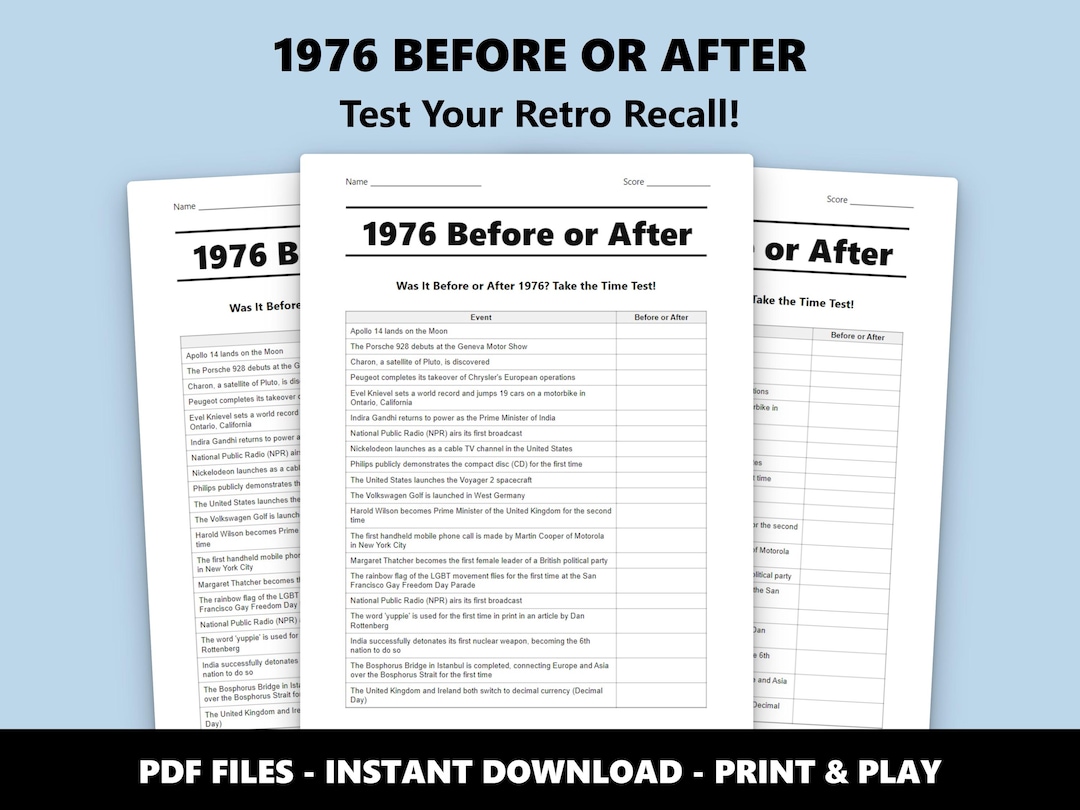 1976 Before or After Trivia Quiz: Fun 50th Party Game (instant PDF ...