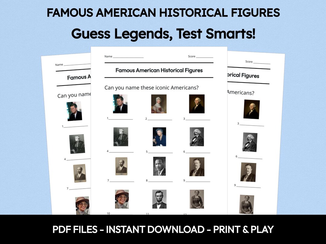 American History Picture Quiz: Famous Figures Trivia (PDF Downloadable ...