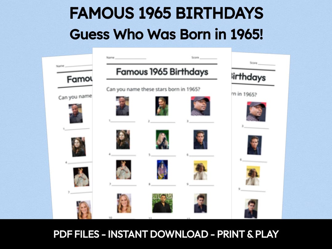 Famous 1965 Birthdays Picture Quiz, Printable Trivia Game, Celebrity ...