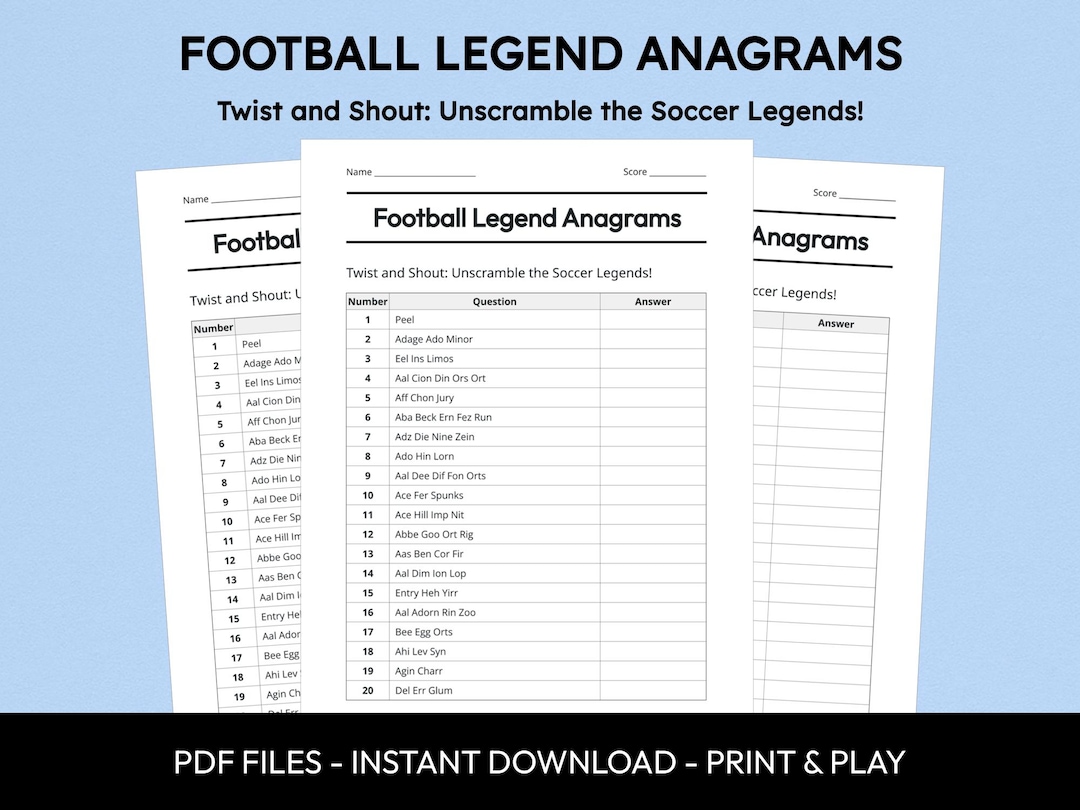 Football Legend Anagrams Quiz, Picture Puzzle Game, Sports Trivia Night ...