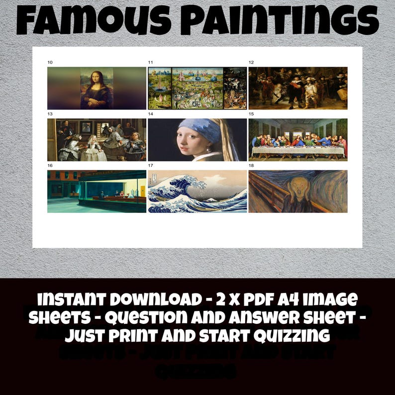 Famous Paintings Picture Quiz | Pub Quiz | Picture Round | Art Quiz ...