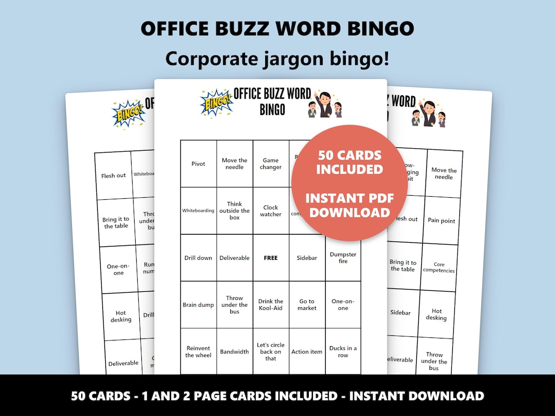 Office Buzz Word Bingo: 50 Cards - Corporate Jargon Bingo Game (instant ...
