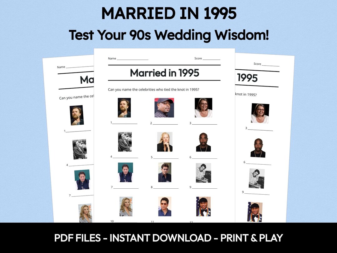 Married in 1995 Picture Quiz, Printable Trivia Game, 90s Wedding ...