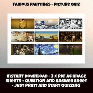 Famous Paintings Picture Quiz Pub Quiz Picture Round Art Quiz General ...