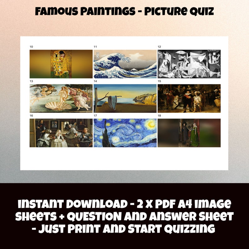 Famous Paintings Picture Quiz Pub Quiz Picture Round Art Quiz General ...