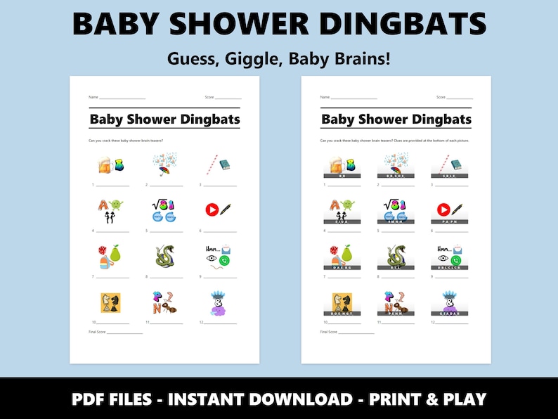 Baby Shower Dingbats Quiz: Fun Picture Riddles (instant PDF Download ...