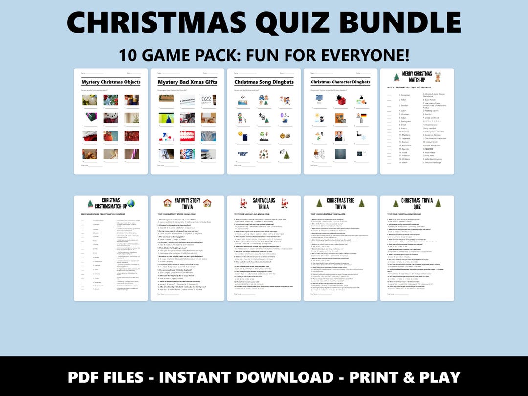 Christmas Trivia Quiz Bundle: 10 Fun Holiday Games (instant PDF ...