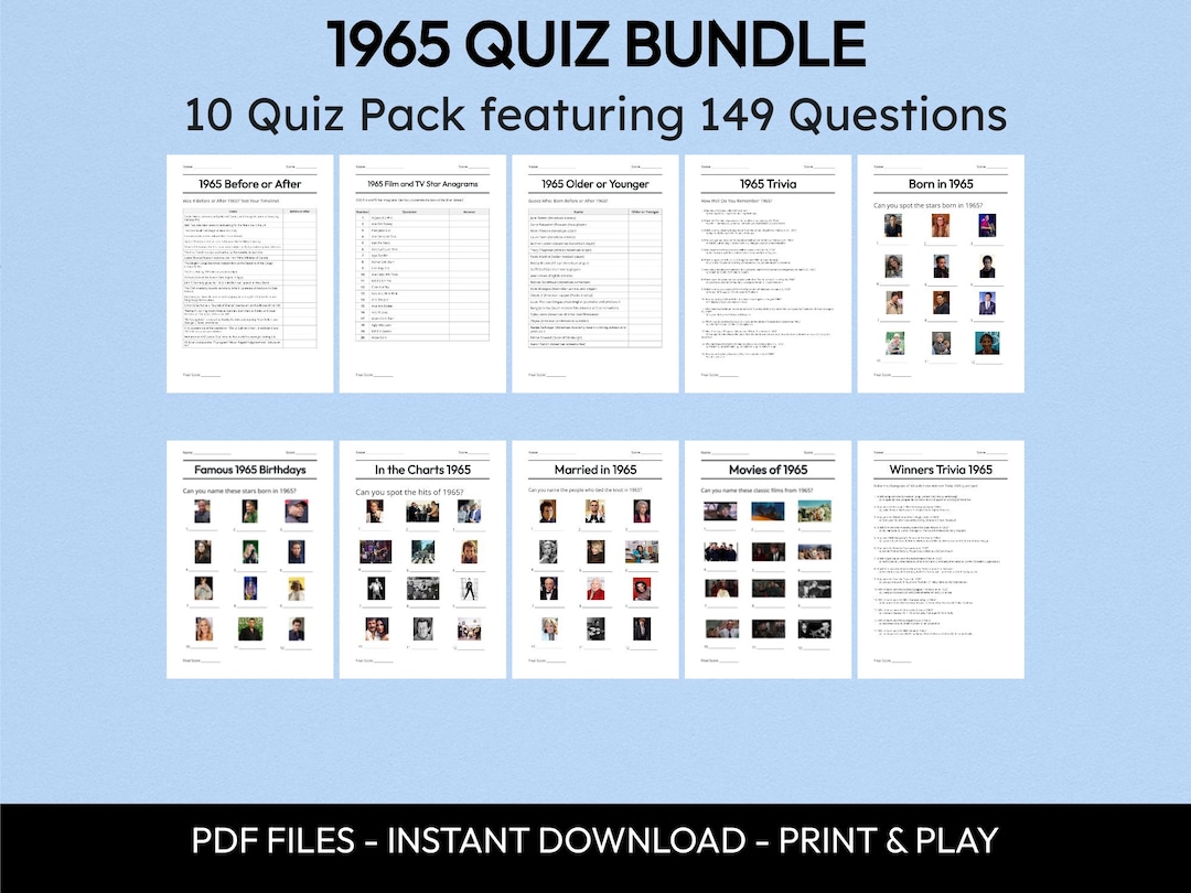 1965 Quiz Bundle, Printable Trivia Games, Family Night Activities, 60s ...