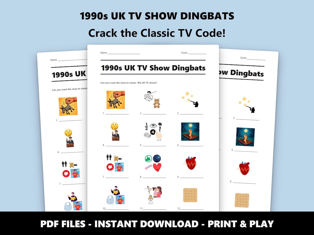 1990s UK TV Show Dingbats Picture Quiz: Fun Printable Visual Television ...